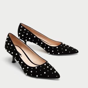 Zara | Shoes | Zara Medium Heel Court Shoes With Faux Pearls Size 6 Nwt | Poshmark